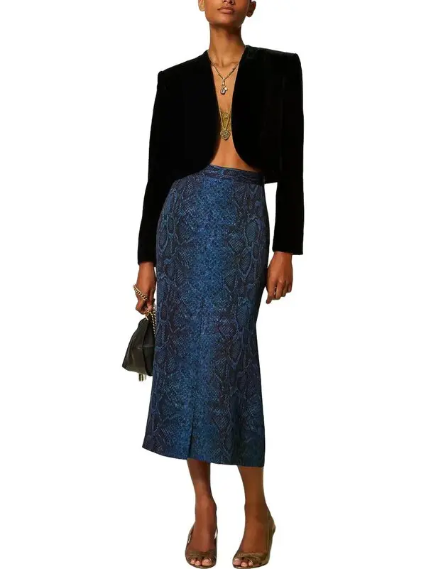 TWINSET Python Print Crêpe Midi Skirt - Blue