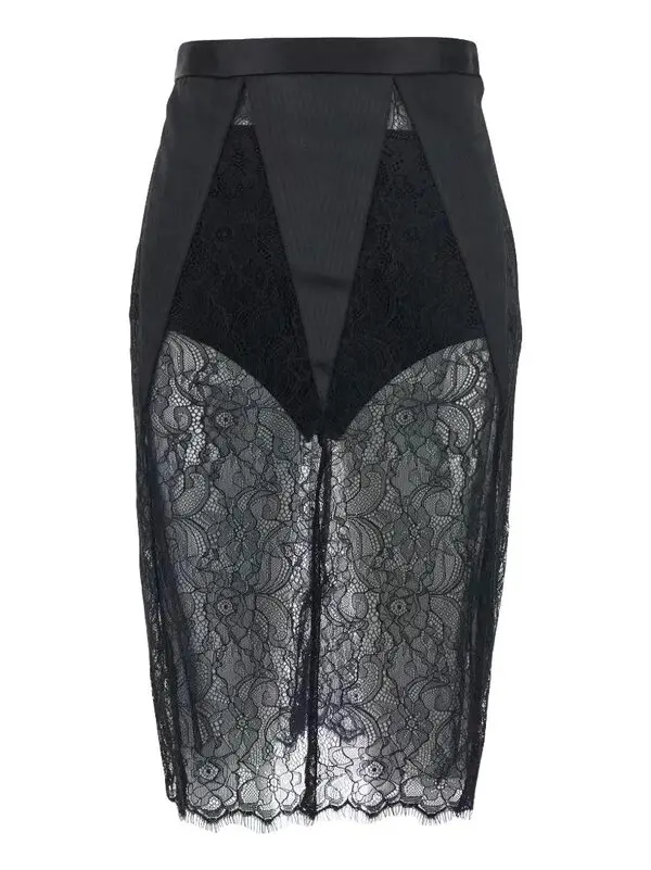 Elisabetta Franchi Lace Panelled Midi Skirt - Black