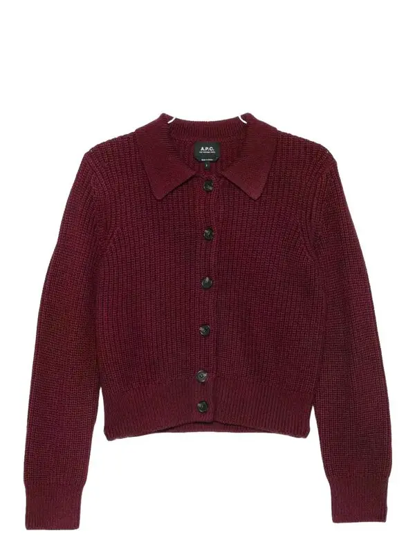 A.p.c. Ribbed Knit Cardigan With Classic Collar - Red