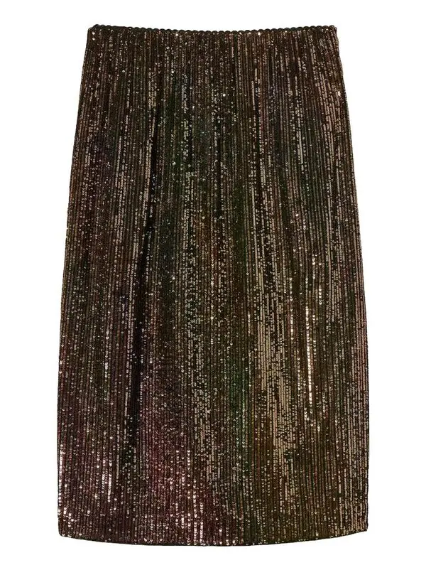 TWINSET Embellished Sequin Midi Skirt - Brown