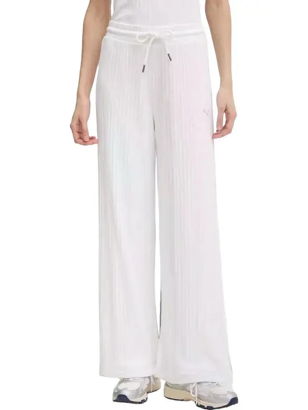 PUMA Ribbed Wide-leg Drawstring Trousers - White