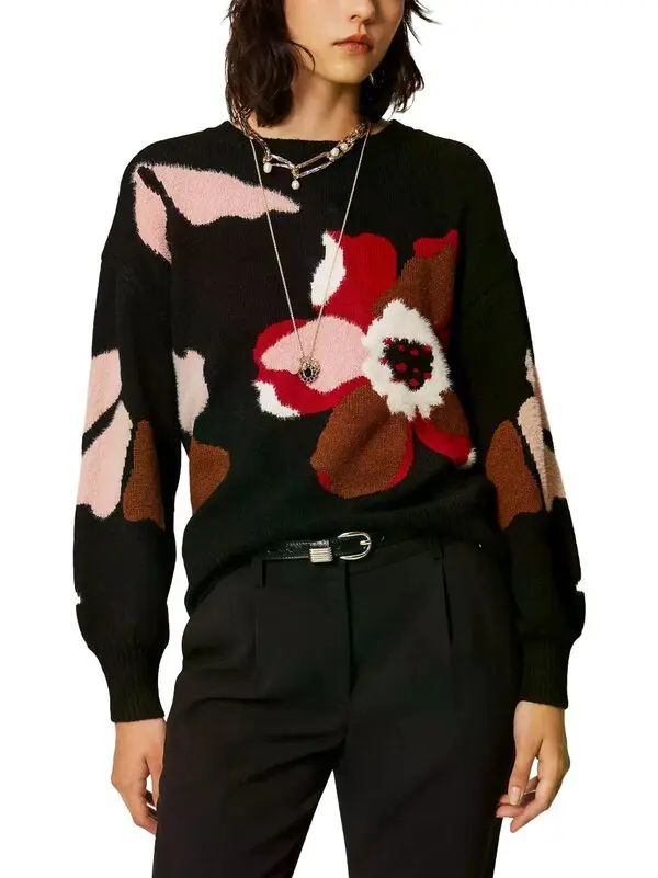TWINSET Floral Intarsia Jumper - Black