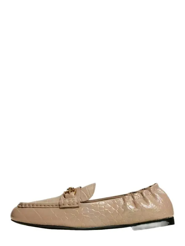 TWINSET Leather Moccasins With Crocodile Print And Logoed Buckle - Neutrals