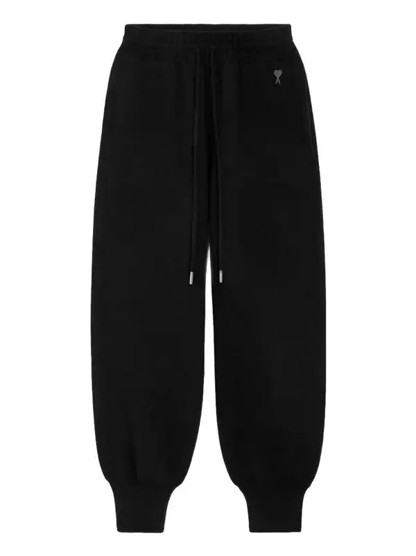 AMI Paris Wool Track Pants With De Coeur Patch - Black