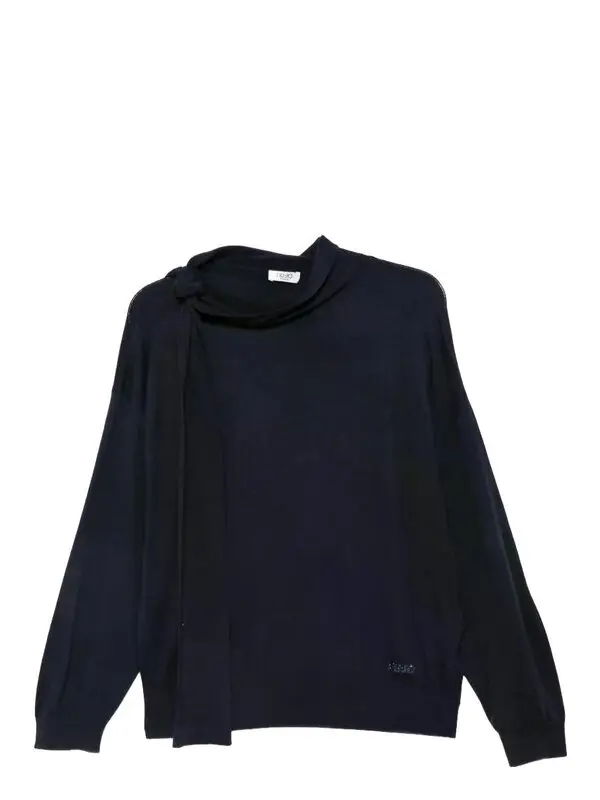 Liu Jo Tie-neck Rhinestone-logo Sweater - Blue