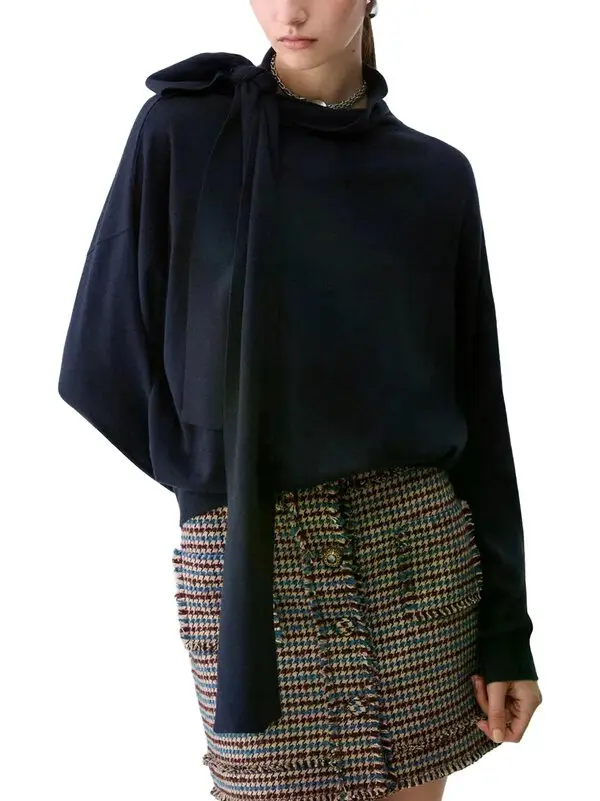 Liu Jo Tie-neck Rhinestone-logo Sweater - Blue