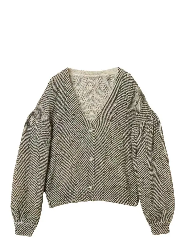 TWINSET Chevron Knit V-neck Cardigan - Grey