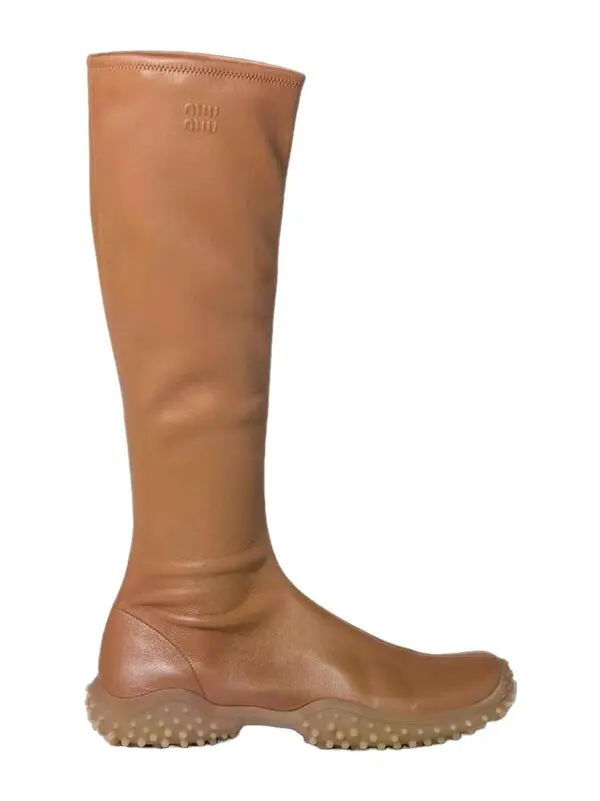 Miu Miu Stretch Nappa Leather Knee High Boots With Bubble Sole - Brown