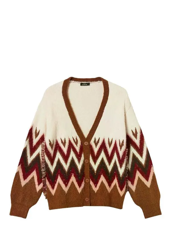 TWINSET Jacquard Cardigan With Sequins And Fringe Trim - Neutrals