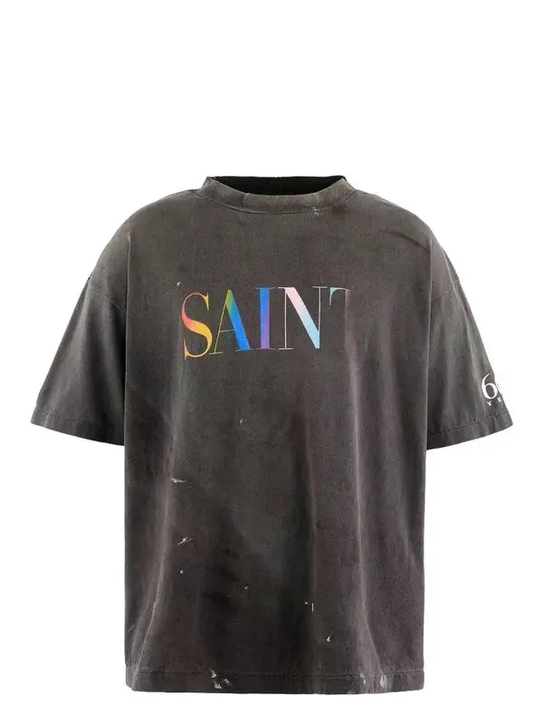 SAINT MXXXXXX Logo-print Distressed T-shirt - Grey