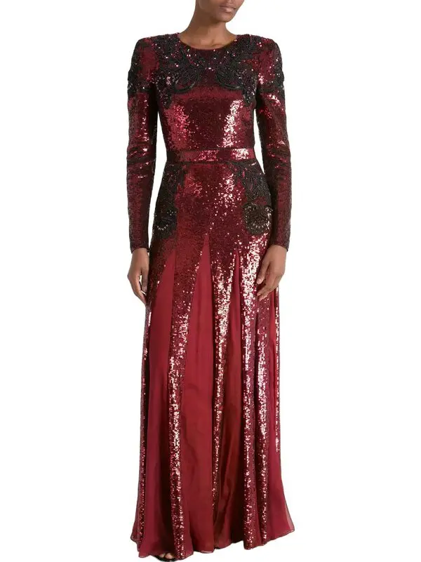 TEMPERLEY LONDON Sequin Embellished Maxi Gown - Red