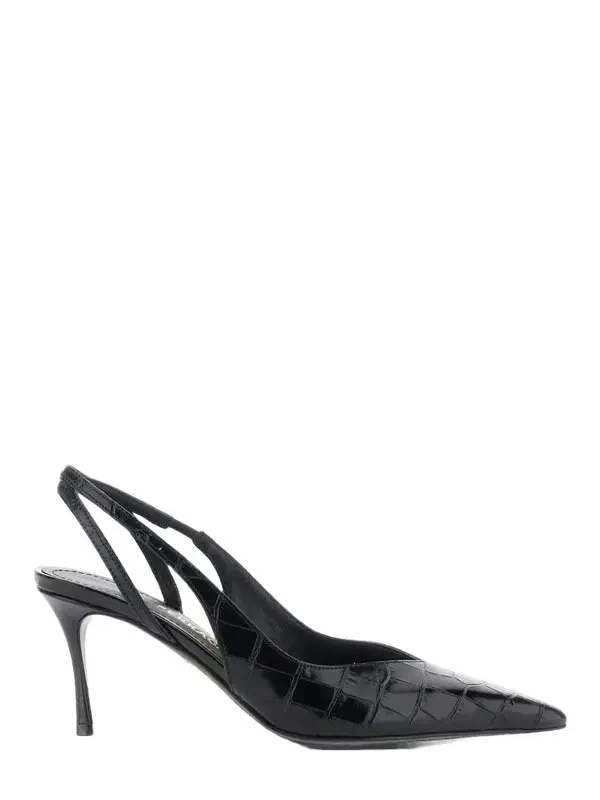 FERRAGAMO Croc-effect Slingback Pumps - Black