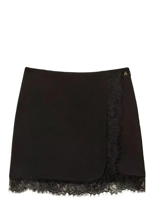 TWINSET Lace-trim Crêpe Mini Skirt - Black