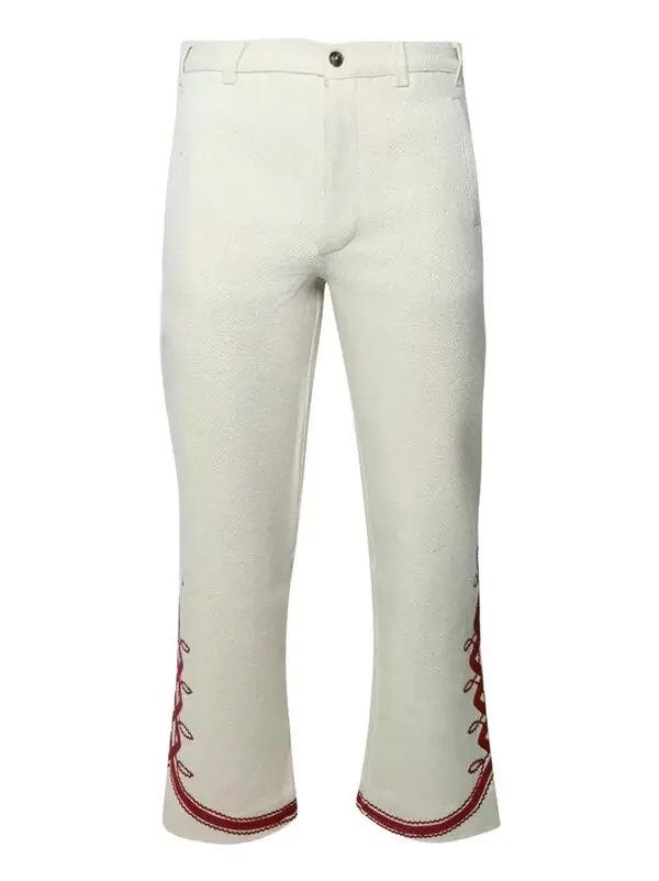 BAZISZT Bazyiszt Beige Textured Embroidered Straight-leg Trousers - Neutrals