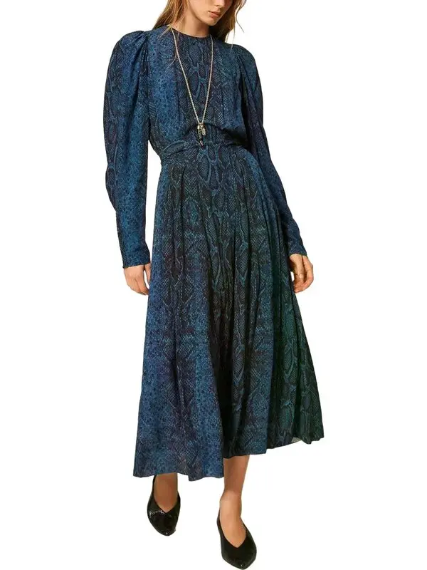 TWINSET Long Python-print Crew-neck Dress - Blue