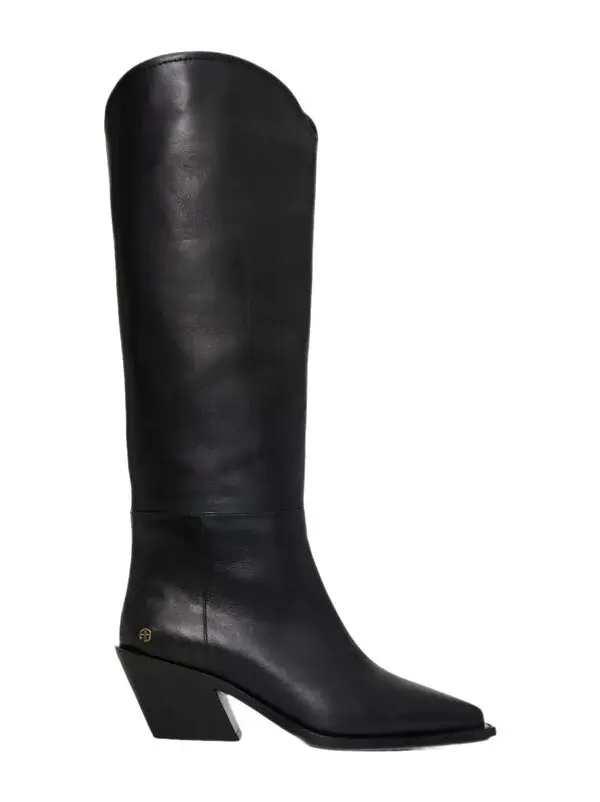 ANINE BING Tall Tania Soft Leather Boots With Square Toe And Chunky Heel - Black