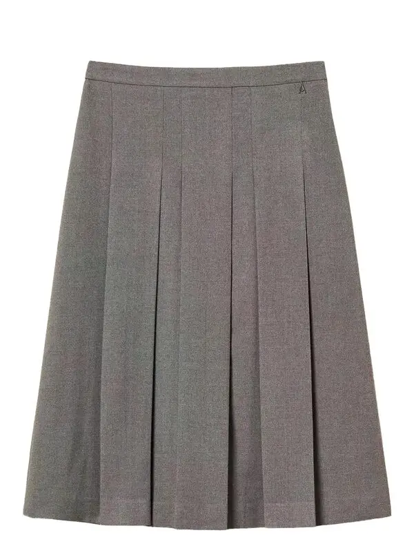 TWINSET Flannel Midi Skirt With Box Pleats And Logo Plaque - Grey