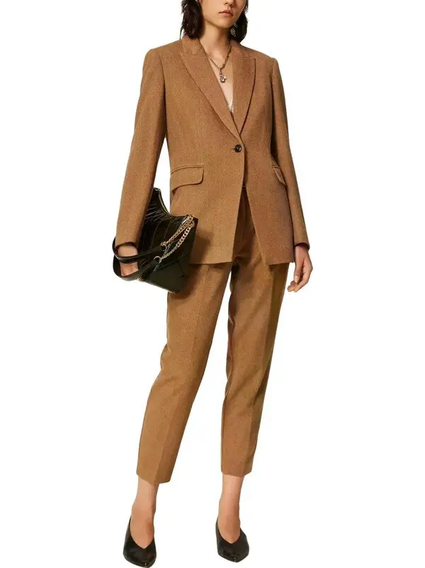 TWINSET Wool Blend Chevron Trousers - Brown