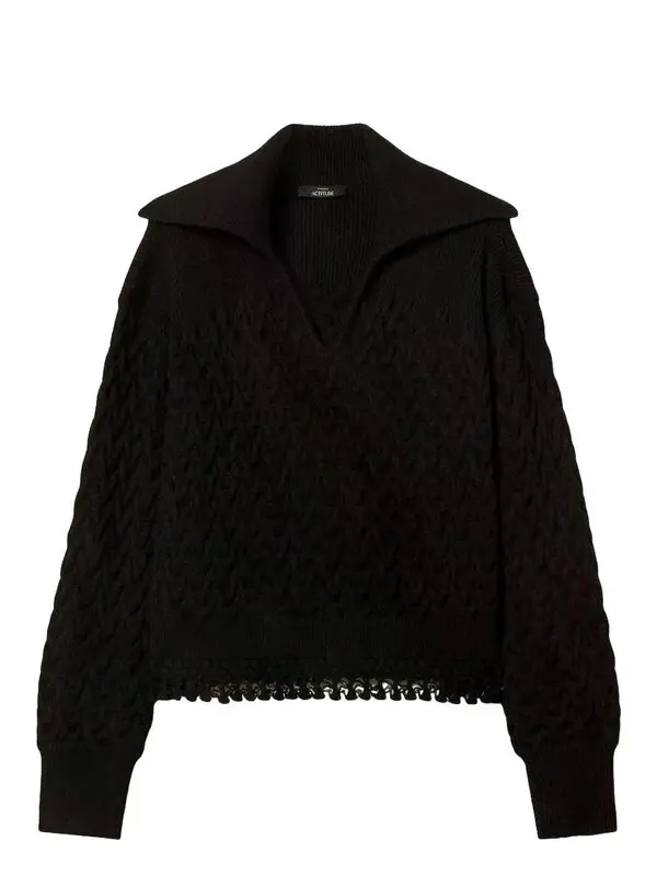 TWINSET Cable Knit And Crochet Jumper With V-neckline - Black