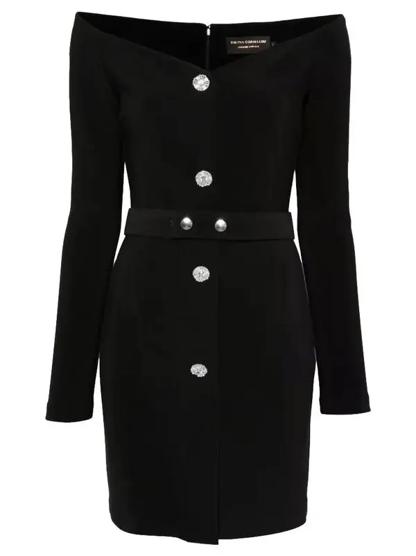 SIMONA CORSELLINI Off-shoulder Embellished Mini Dress - Black