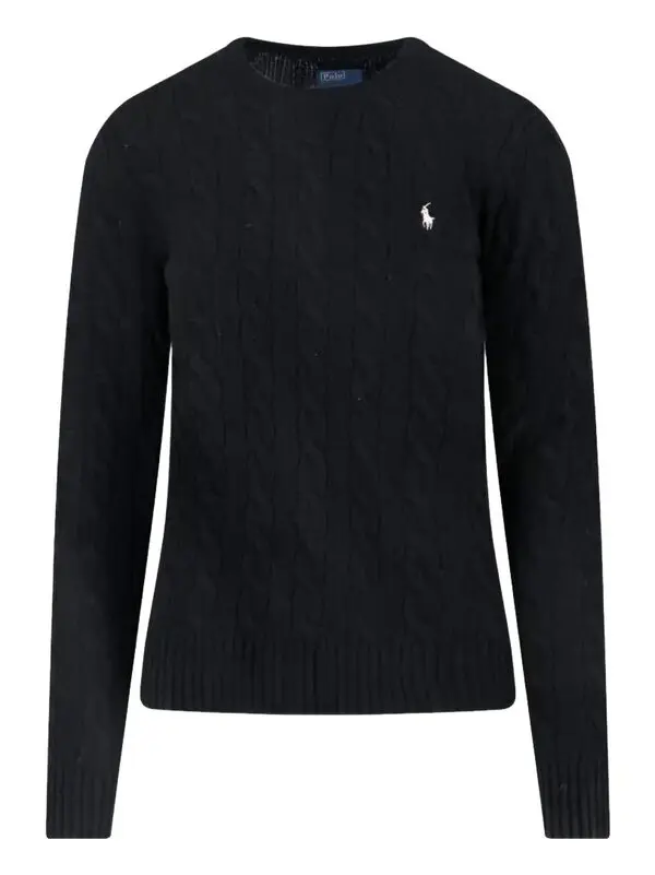 Polo Ralph Lauren Pony Motif Cable-knit Crewneck Sweater - Black