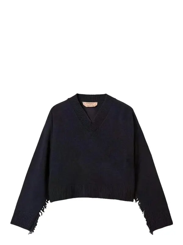 TWINSET Wool Blend Jumper With Fringe Detailing - Blue
