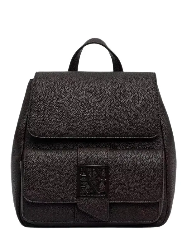 Armani Exchange Logo Plaque Pebbled Backpack - Brown