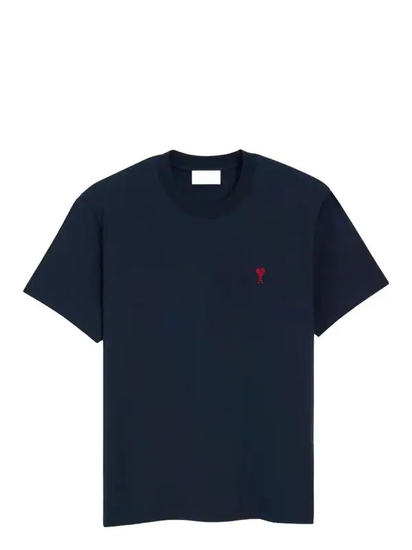 AMI Paris Cotton T-shirt With De Coeur Embroidery - Blue