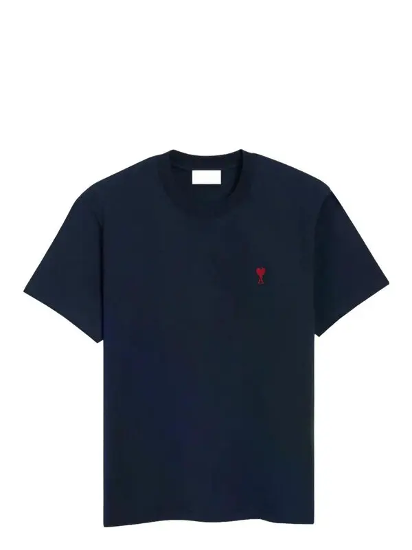 AMI Paris Cotton T-shirt With De Coeur Embroidery - Blue