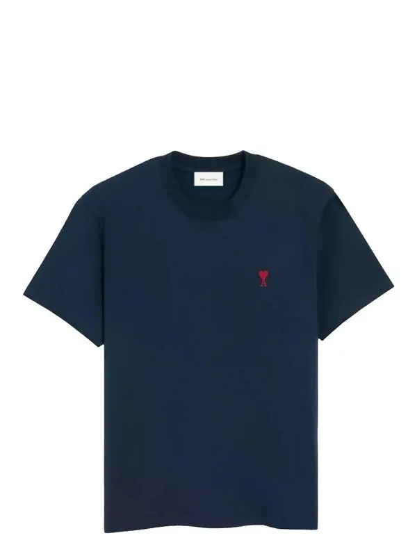 AMI Paris Cotton T-shirt With De Coeur Embroidery - Blue