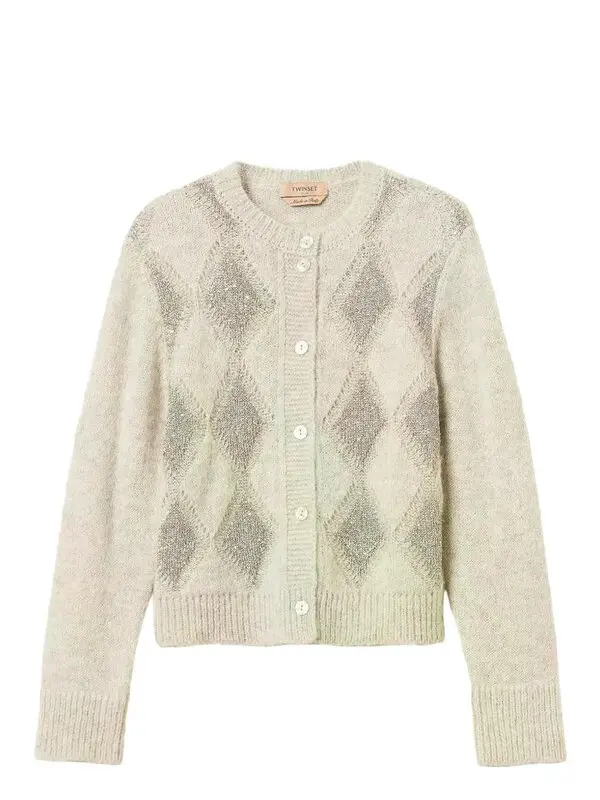 TWINSET Jacquard Diamond Sequined Cardigan - Neutrals