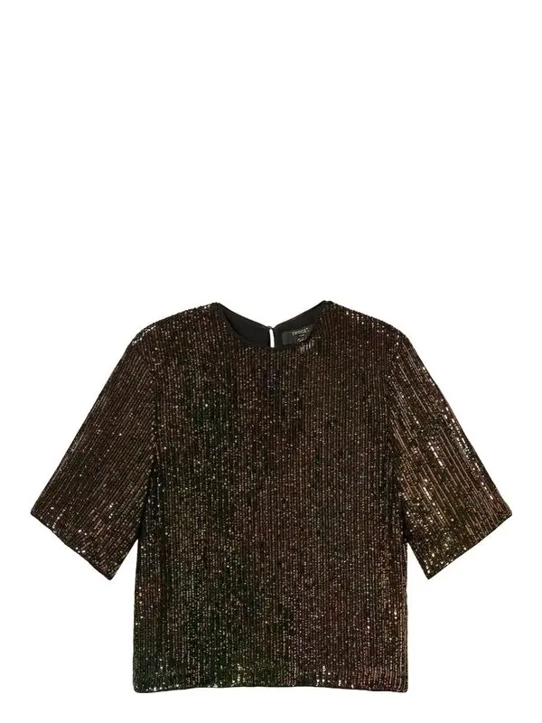 TWINSET Sequin Embellished Crew Neck Blouse - Brown