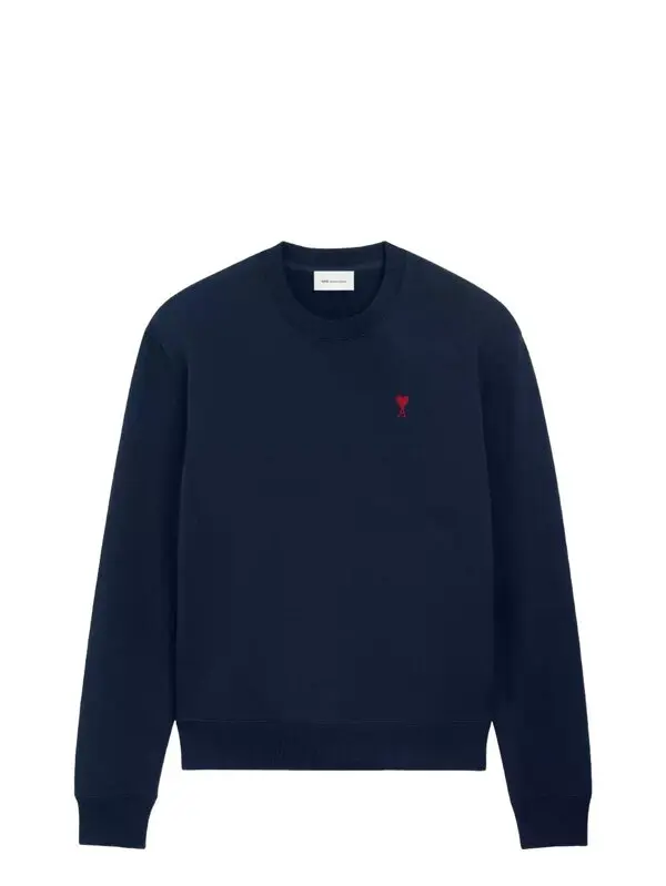 AMI Paris Cotton Sweatshirt With De Coeur Embroidery - Blue