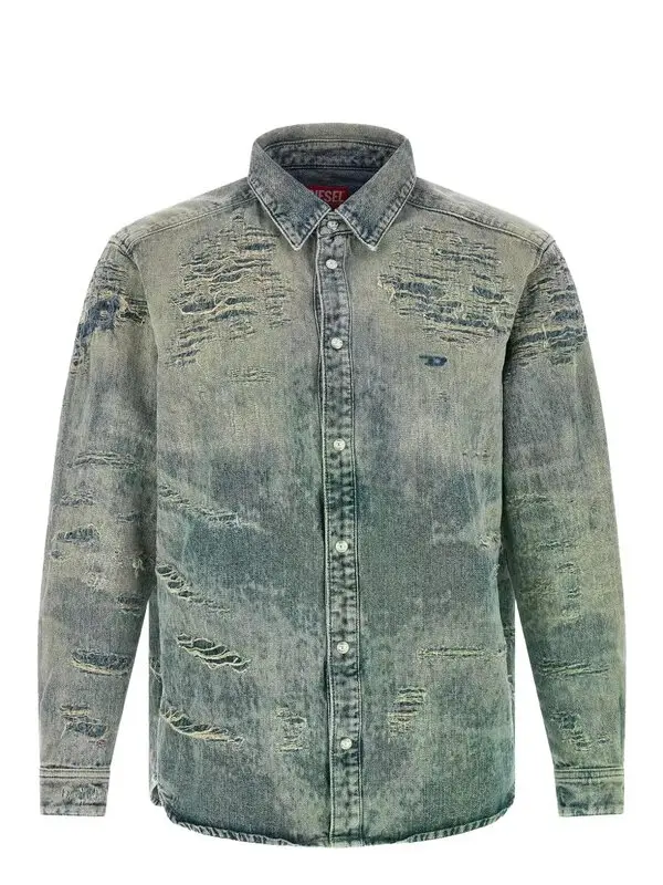 DIESEL® D-simply Distressed Denim Shirt - Blue