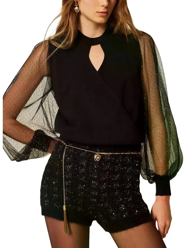 TWINSET Jumper With Plumetis Tulle Sleeves - Black