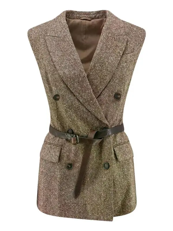 Brunello Cucinelli Belted Double-breasted Waistcoat - Brown