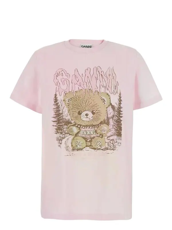 GANNI Cotton Bear Print T-shirt - Pink