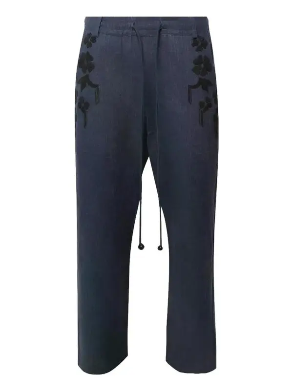 BAZISZT Bazizst Sesame Floral Embroidered Straight-leg Trousers - Blue
