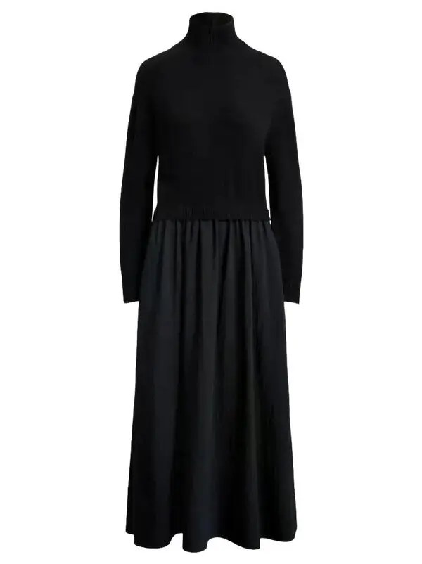 Polo Ralph Lauren Wool Bodice Crepe A-line Dress - Black