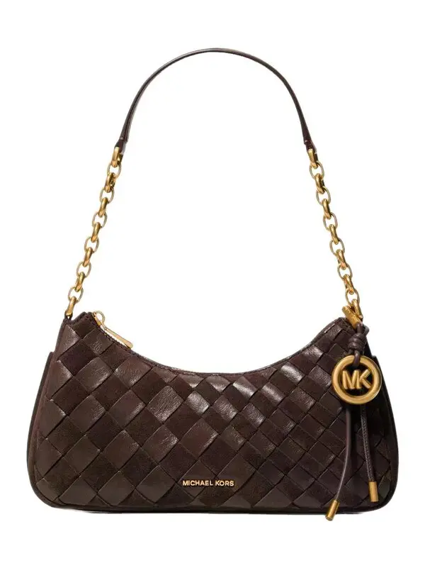 Michael Kors Logo-plaque Woven Shoulder Bag - Brown