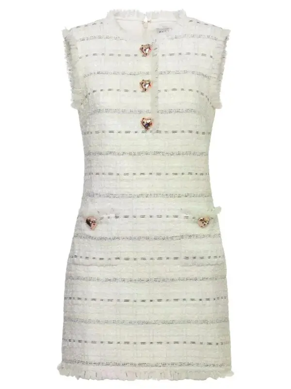 SELF-PORTRAIT Bouclé Mini Dress With Heart Buttons - White