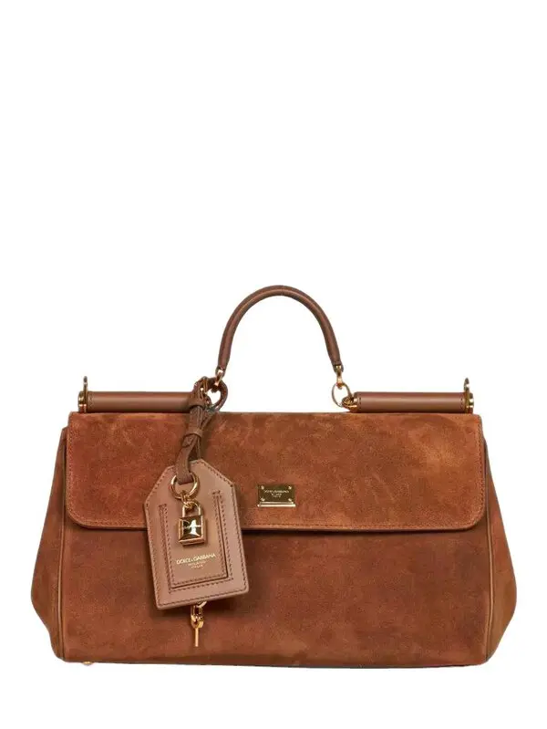 Dolce & Gabbana Medium Sicily Handbag In Split-calfskin - Brown