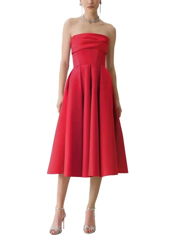 FRAMBOISE Strapless Corset Midi Dress - Red