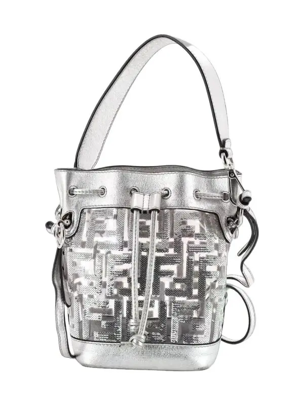 Fendi Mon Tresor Sequined Zucca Embroidered Pvc Mini Bucket Bag - Silver