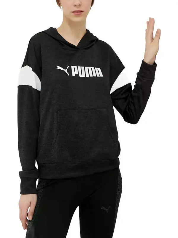PUMA Logo Print Panelled Hoodie - Grey