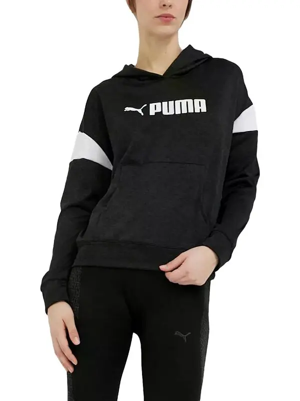 PUMA Logo Print Panelled Hoodie - Grey