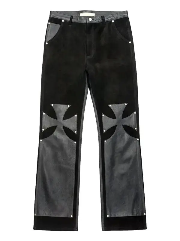SEKRIT Chopper Cross-patch Leather Trousers - Black