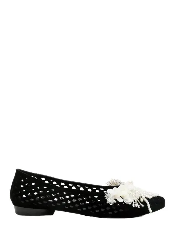 HEAVENLY JELLY Embellished Laser-cut Ballet Flats - Black