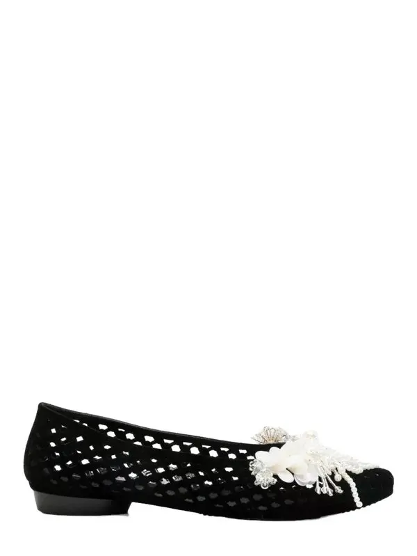 HEAVENLY JELLY Embellished Laser-cut Ballet Flats - Black