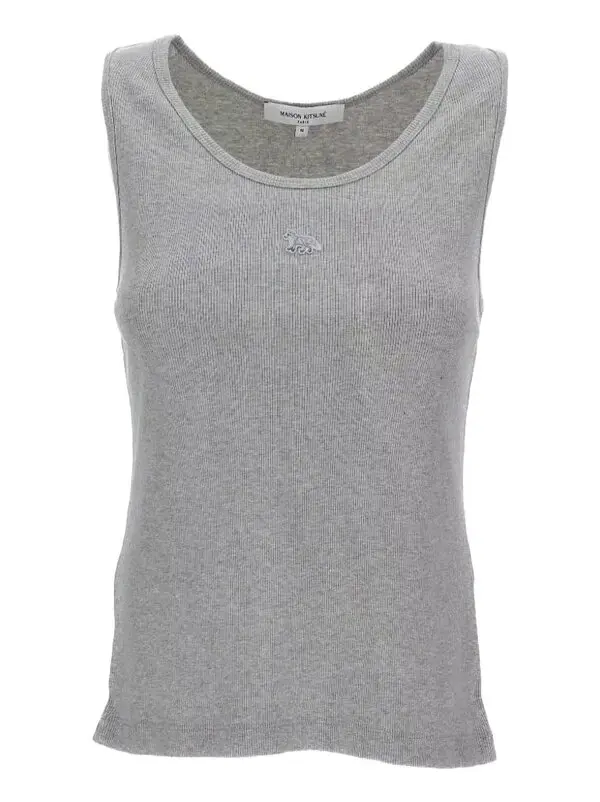 Maison Kitsuné Ribbed Knit Logo Patch Sleeveless Top - Grey